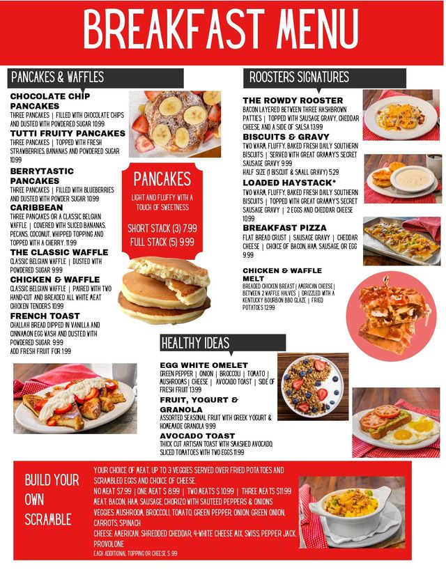 Menu for roosters store